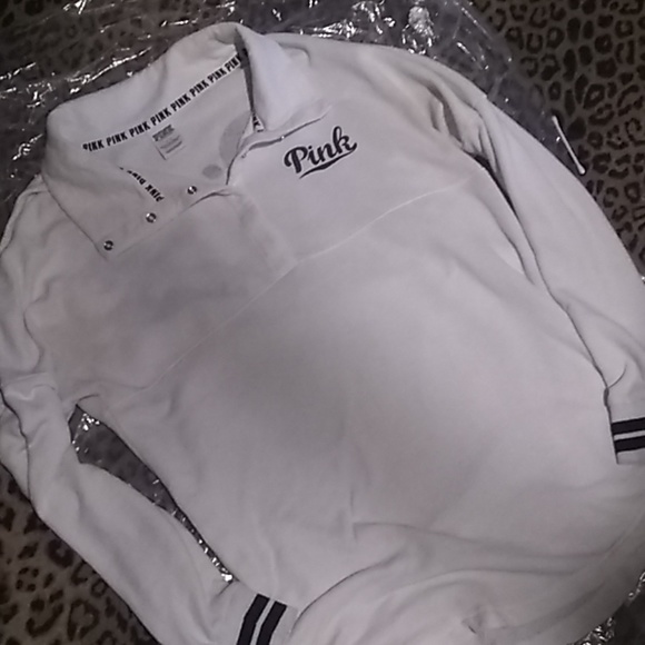 PINK Victoria's Secret | Tops | Vs Pink White Fleece Pullover W Pink ...